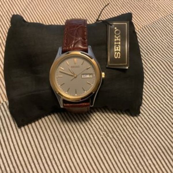 SEIKO MENS DATE/DATE WATCH BROWN LEATHER BAND | WatchCharts Marketplace