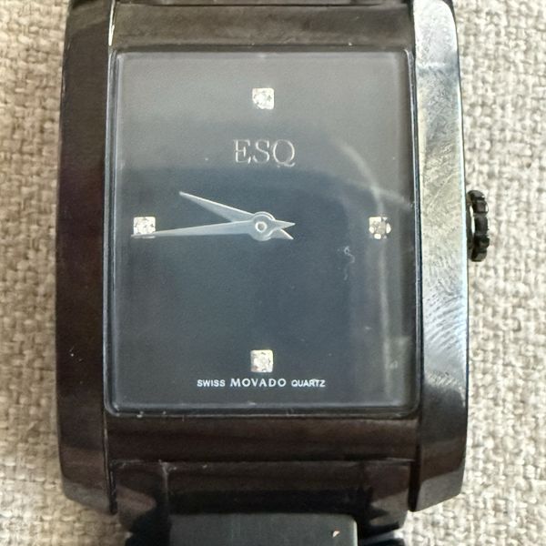 ESQ By Movado Swiss Made Black Dial/Case Square Menâ s Quartz Watch ...