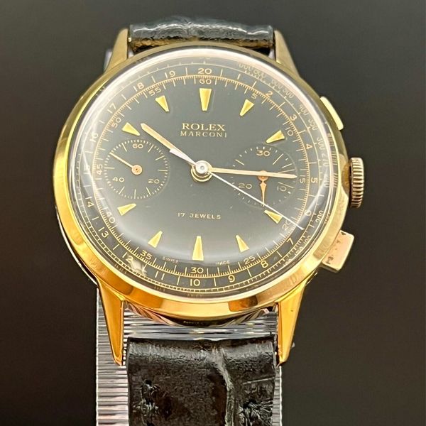 VTG CHRONOGRAPH ROLEX MARCONI BLACK DIAL CIRCA 1940 WORKING DIAMETER 38 ...