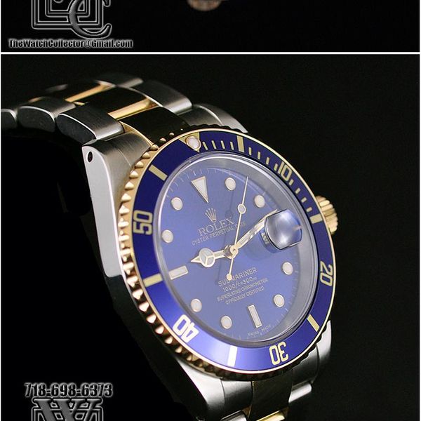 Rolex submariner 16613 blue dial and bezel 18k/steel mint condition hot ...