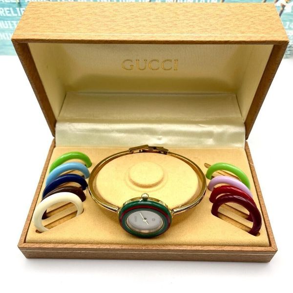 Gucci Change Bezel 10 Colors Gold Dial Watch with Box Case Working 1100 ...