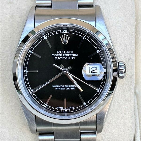 Rolex Datejust 36mm 16200 Black Dial BOXES/PAPERS | WatchCharts Marketplace