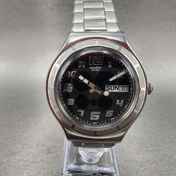 Swatch Irony His Tender Black Watch Men 37mm Black Dial Steel Daydate ...