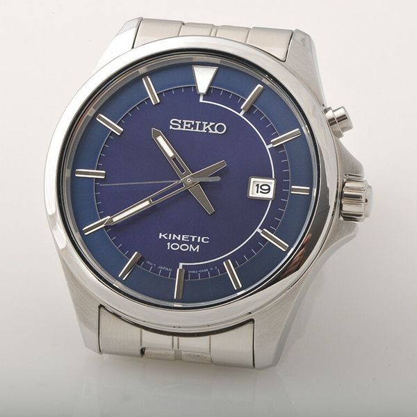 Men Seiko SKA581 Kinetic 100M Blue Dial w/ Date Stainless Steel Watch ...