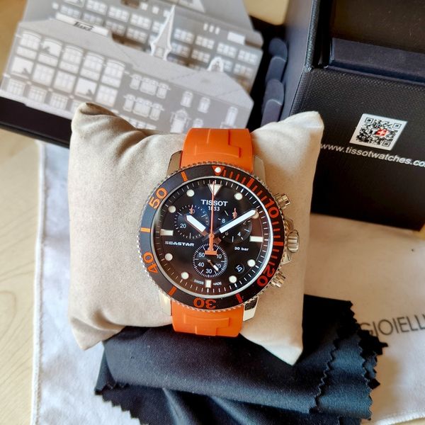 Tissot Seastar 1000 T-Sport Steel Chronograph Men's Watch Orange Dial ...
