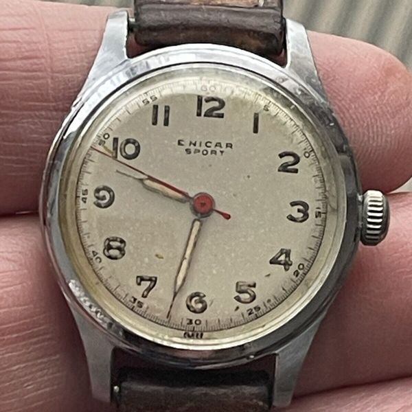 STUNNING VINTAGE ENICAR SPORT WW2 1940's MILITARY STYLE DIAL F.W.O ...