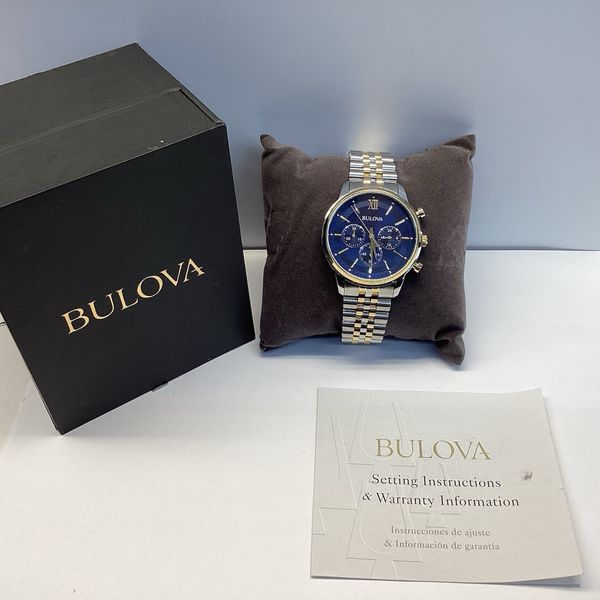 Bulova Men's Watch 98A274 Quartz Chronograph Blue Dial Two Tone ...