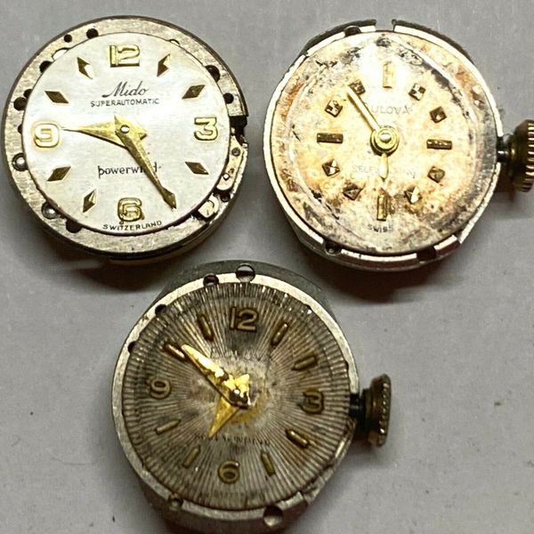 Vintage Watch Movements LORD ELGIN BULOVA MIDO VULCAIN for Parts #M73 ...