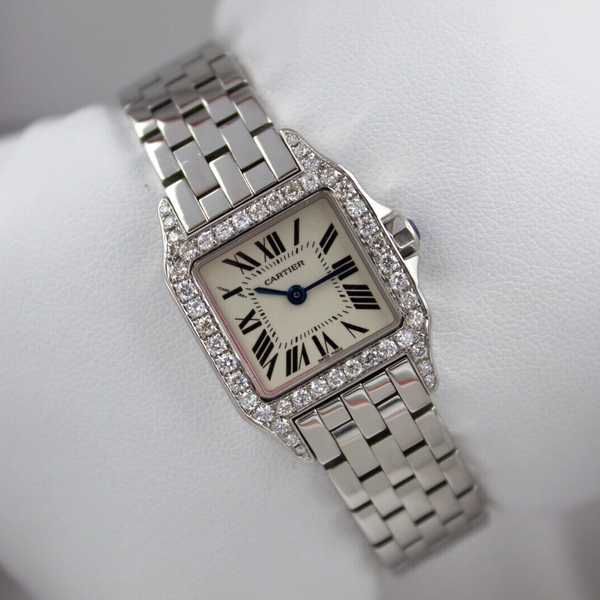 Cartier Santos Demoiselle 20mm Custom Diamond Bezel White Dial ...