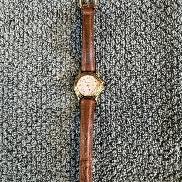 Vtg Carriage by Timex Watch Women Gold Tone 26mm Brown Leather New ...