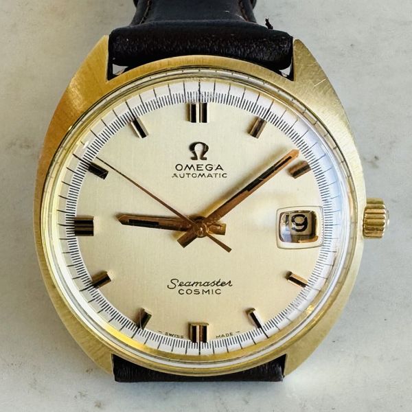 Vintage Menâ s Omega Seamaster Cosmic 166026 Gold Plated Date Automatic Watch | WatchCharts ...