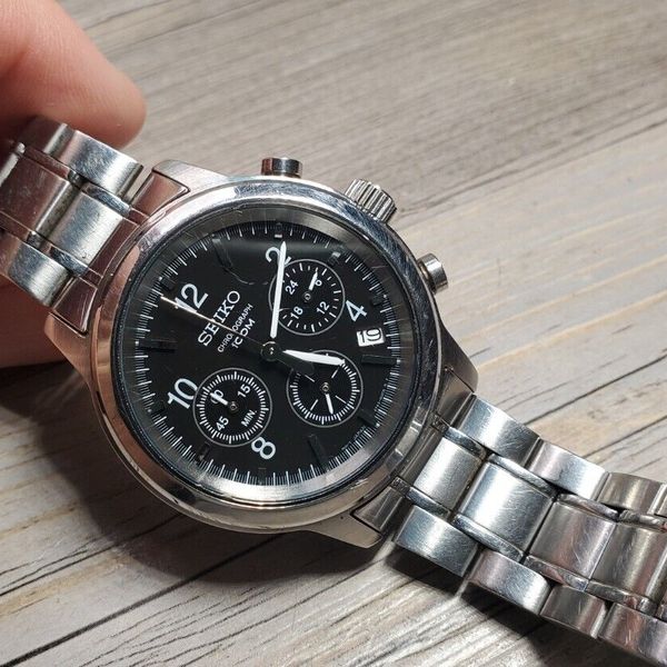 Seiko Chronograph 100m Date Indicator Quartz Men's Stainless Watch ...
