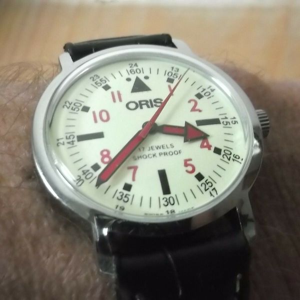 VINTAGE ORIS SWISS WATCH. Full Lume Military Style Dial Steel 1970s ...