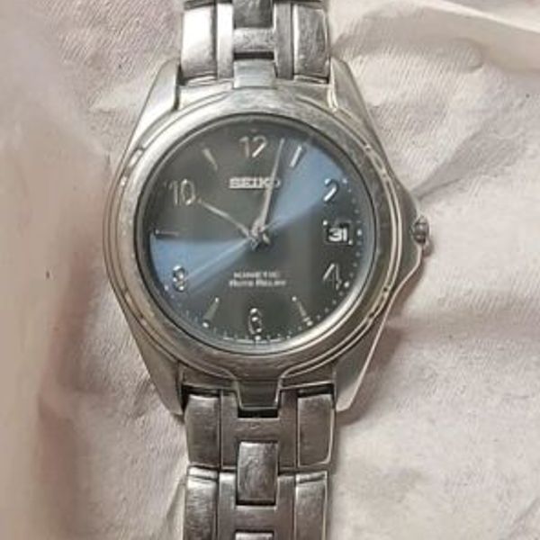 Working Men's Seiko 5J22-0B69 Auto Relay KINETIC Silver Tone Date Watch | WatchCharts Marketplace