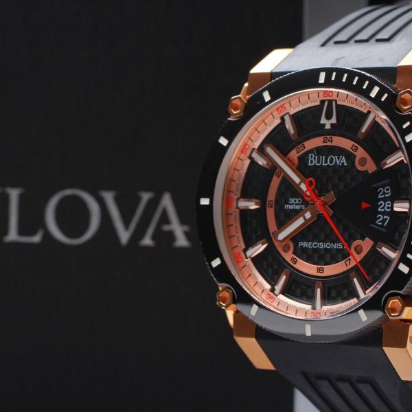 [N MINT] BULOVA PRECISIONIST 300m 98B 152 Black Dial QZ Men's Watch ...