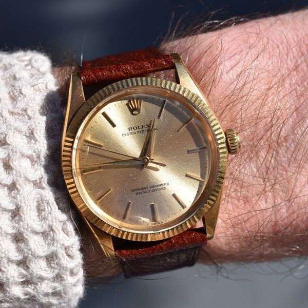 Vintage ROLEX 1005 Oyster Perpetual 18k Solid Yellow Gold Watch 1964 ...