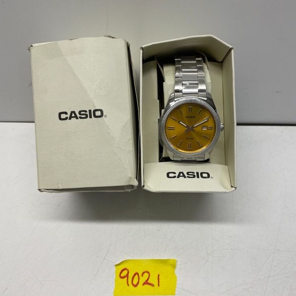 Casio Classic Watch Analogue Yellow Dial Bracelet Date Stainless Steel ...