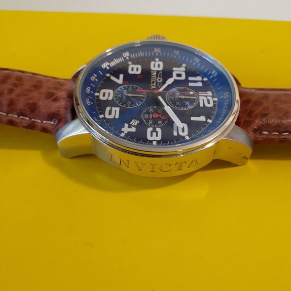 Invicta Men's Watch Force Chronograph Blue Dial Brown Leather Strap ...