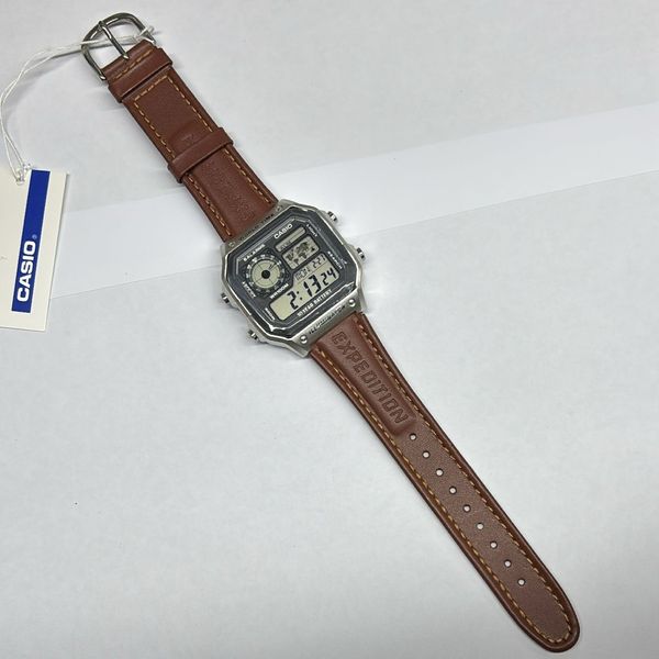 Menâ s Casio Brown Leather Digital World Time Illuminator AE-1200WHD ...