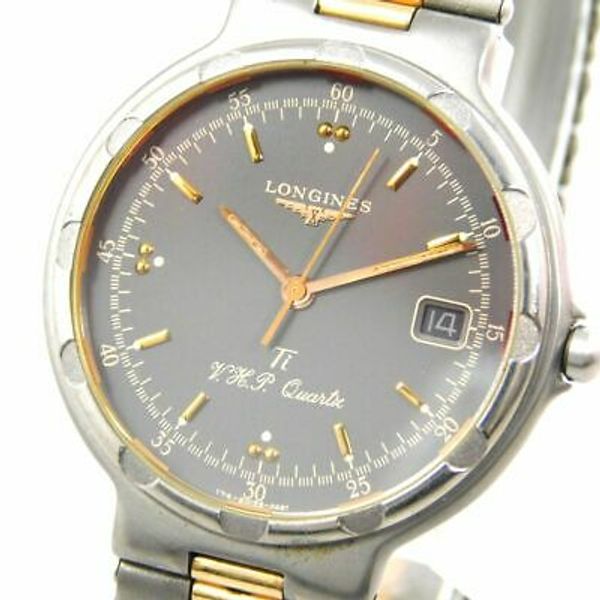 LONGINES CONQUEST V.H.P TITANIUM Ti QUARTZ DATE MEN'S GOLD VINTAGE ...