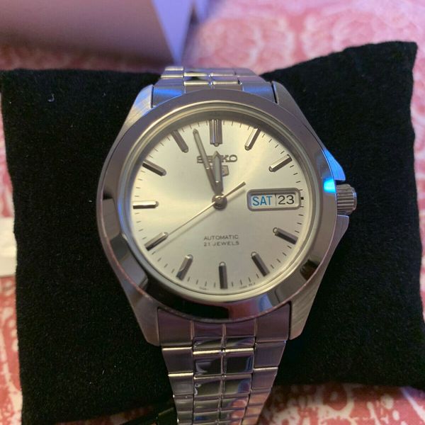 Seiko 5 SNKK87 Automatic Day-Date Silver Dial Stainless Steel Watch ...