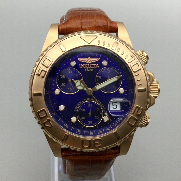 Invicta Elite Watch Men Rose Gold Tone Date Swiss Sapphire Leather New ...