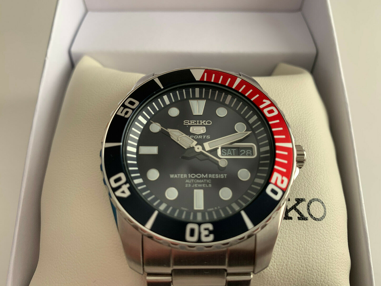 Seiko 5 SNZF15 Sea Urchin Submariner Men’s Pepsi Automatic 100m 42MM ...