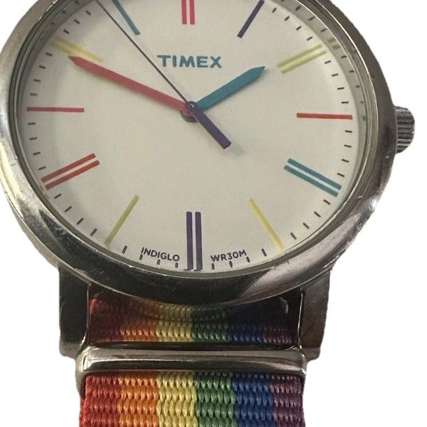 Timex Weekender Watch Women Indiglo White Rainbow Dial 38mm New Battery ...