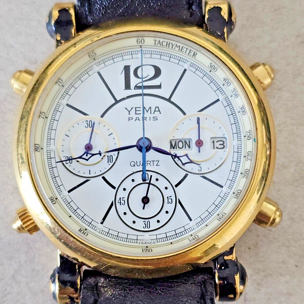 YEMA PARIS Men's Watch Chronograph Day Date Gold Plated N81W43 36mm ...