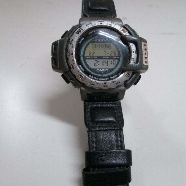 Casio Pathfinder 1470 PAT-400 Triple Sensor Leather Band Vintage Men’s ...