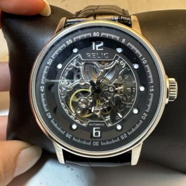 Relic by Fossil Menâ s Automatic Skeleton Dial Leather Steel Watch ...