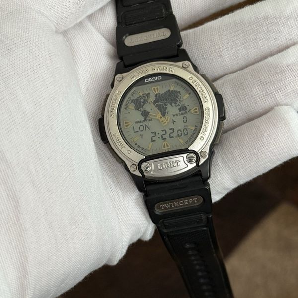 Rare Vintage Casio ABX-60 Twincept World Time Data Bank Ana-Digi Watch ...
