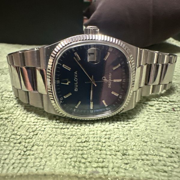 Bulova Super Seville Stainless Steel Blue Dial Fluted Bezel Men's Watch ...