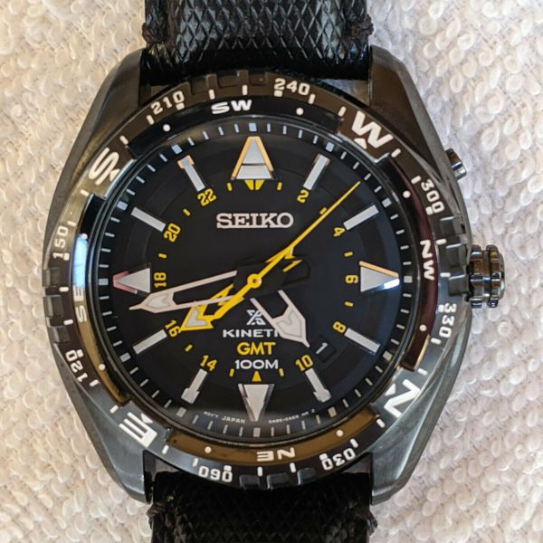 Seiko 5M85-0AE0 SUN057 Kinetic GMT watch BLACK case and strap (free ...