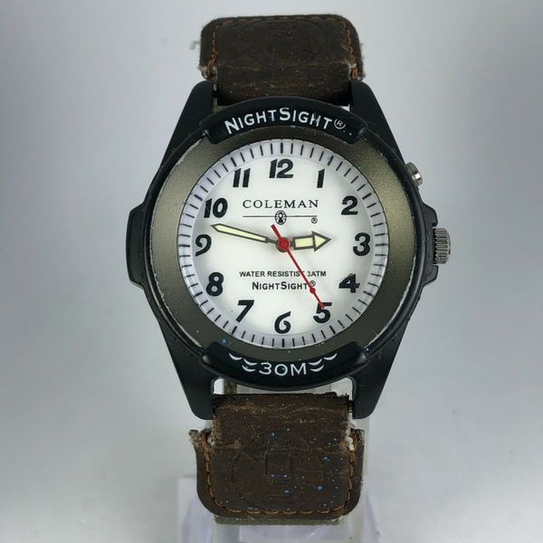 Coleman Mens 40-717 White Dial Black Nylon Band Luminous Night Sight ...