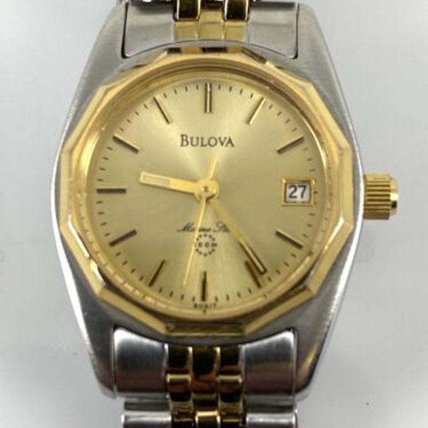 Ladies Stainless and Gold Tone Bulova Quartz Marine Star Wrist Watch ...