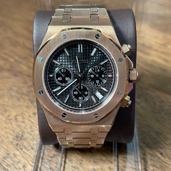 Seiko AP Rose Gold Black Dial Chronograph Mod Watch Free Gift Box ...