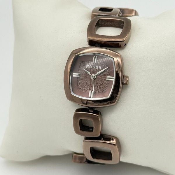 Women's FOSSIL Chocolate Brown All Steel, Square Pattern Bracelet Watch ...