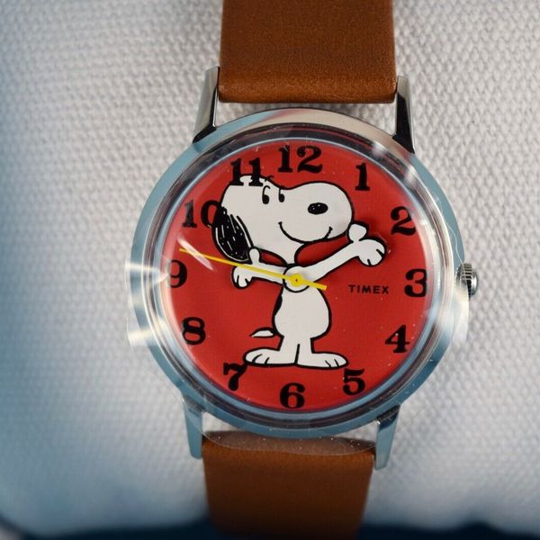Timex Peanuts Snoopy Watch w/ Brown Leather Strap Red Dial | WatchCharts