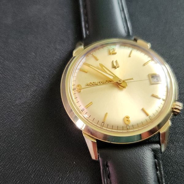 1976 Bulova Accutron Tuning Fork Watch. Date with Gilt Dial. Serviced ...