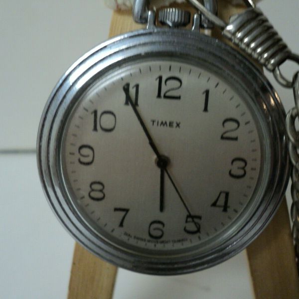 TIMEX POCKET WATCH WIND UP/DIAL SWISS MOVEMENT /TAIWAN SILVER TONE ...