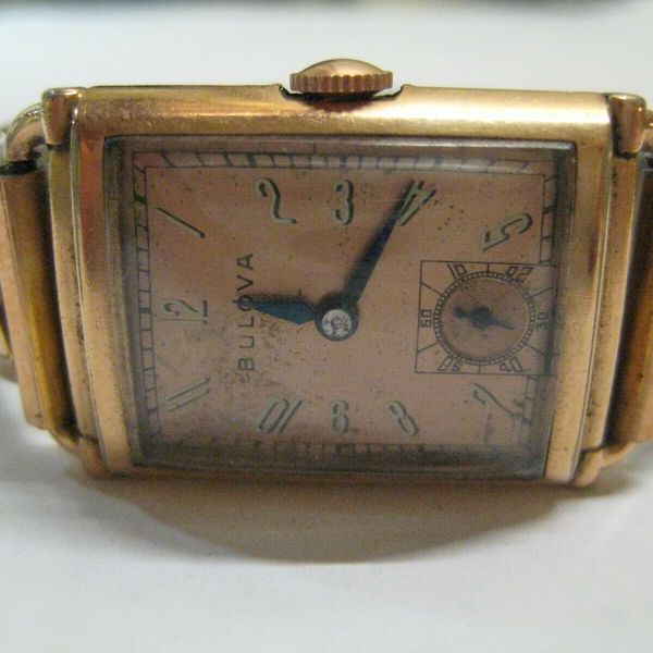 Vintage Bulova 7AP Wrist Watch With Copper Tone Dial And Rose Gold ...