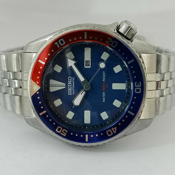 VINTAGE SEIKO DIVER 4205-0152 BLUE FACE AUTOMATIC MID SIZE WATCH 430665 ...