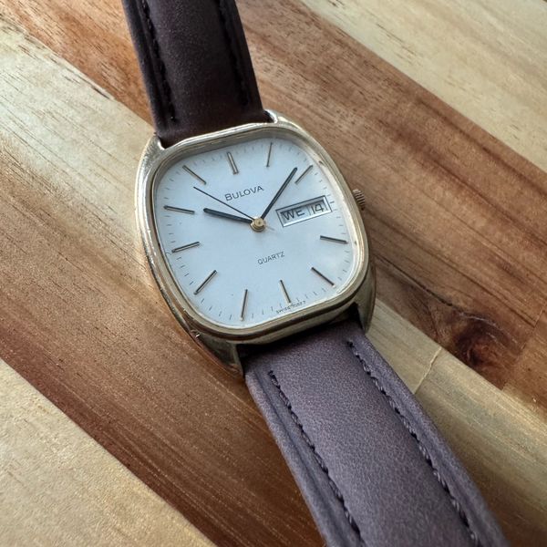 Vintage Bulova Square Day Date Quartz Watch, Swiss Made With Extra ...