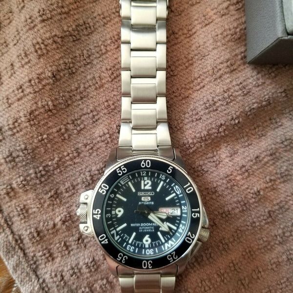 Seiko 5 Automatic Compass Dark Blue Dial Stainless Steel Men's Watch ...