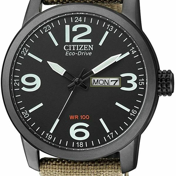 Citizen Eco-Drive Beige Nylon Strap Black Stainless Steel Men’s Watch ...