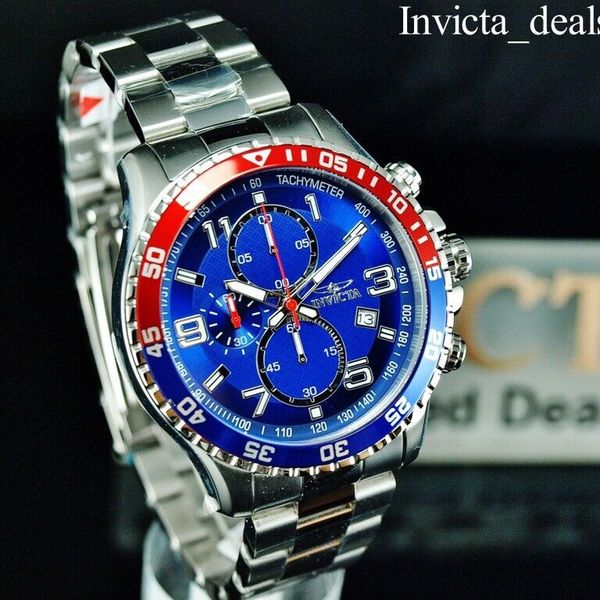 Invicta Men's 45mm PRO DIVER PILOT Chronograph BLUE DIAL Red & Blue ...