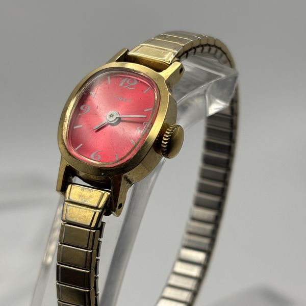 Vintage Womens Timex Wristwatch Red Face Gold Tone Mechanical - Works ...