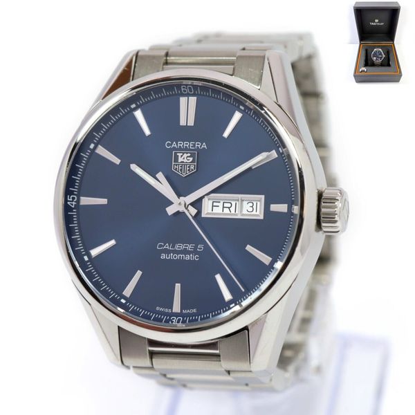 Tag Heuer Carrera Calibre 5 Day-Date WAR201E.BA0723 41mm Blue Dial Steel Box | WatchCharts ...
