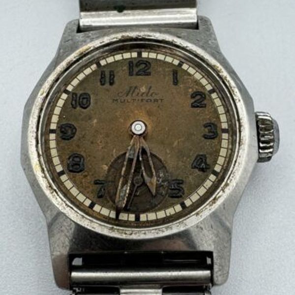 Vintage Mido Multifort 28mm Military Style Wrist Watch On Rivet ...